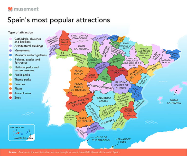 Map With Attractions Of Spain Tourist Attractions In Andalusia